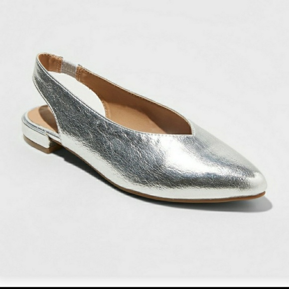 a new day | Shoes | Metallic Silver Pointed Toe Slingback Flats | Poshmark